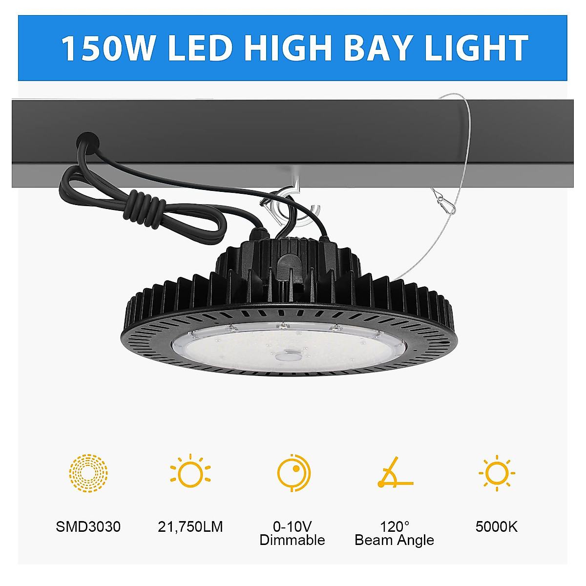 OPENLUX 150W UFO LED High Bay Light 21750LM 0-10V Dimmable High Bay LED Shop Lights UL DLC Approved Warehouse Light 5000k Daylight