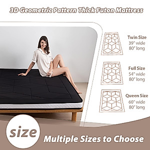 MAXYOYO 4" Thick Japanese Floor Mattress Futon Mattress, 3D Geometric Pattern Foldable Foam Mattress Roll Up Mattress Shikibuton Mattress Guest Mattress Sleeping Pad, Black, Full