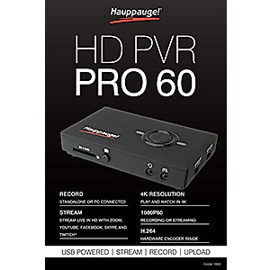HAUPPAUGE HD PVR Pro 60 HD 4K in/Out 1080P 60fps Capture and Streaming PC Connected and Stand Alone for Zoom Skype YouTube Live and Twitch 1684