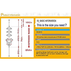 Alice Constant Tension Shower Caddy Pole, Commecial Grade Rustproof Corner Rack - Ivory