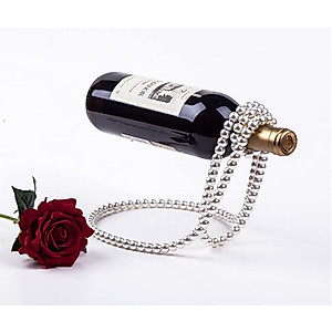 ONEYUAN Creative Pearl Necklace Wine Rack Luxury Magic Metal Resin Hanging Suspension Wine Bottle Holder Rack Home Desktop Decoration (Color : White)