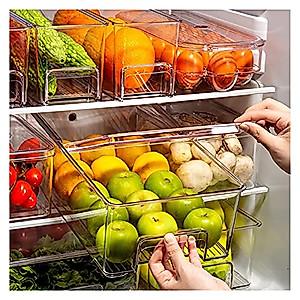 TIST Refrigerator Organizer Box with Lid, Clear Plastic Pantry Stackable Food Storage Box (Size : Small)