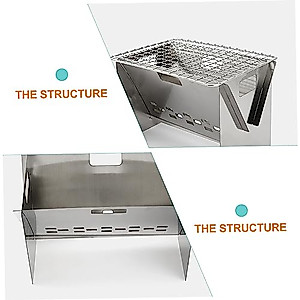 MARMERDO Folding Grill Outdoor Griddle Grill Small Charcoal Grill Mini Bbq Grill Portable Camping Stove Camping Grills Racks Portable Charcoal Grill Barbecue Grill Bbq Tool Silver