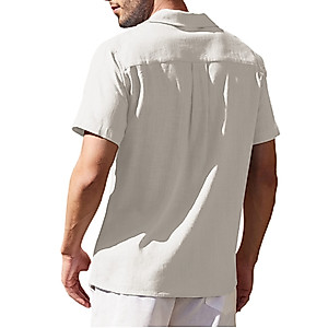 COOFANDY Mens Casual Button Down Shirts Short Sleeve Cuban Guayabera Shirt Summer Beach Top A - White