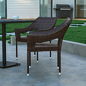 EMMA + OLIVER Embry Patio Dining Chair - PE Rattan with Steel Frame - All Weather Materials - No Assembly Required - Espresso