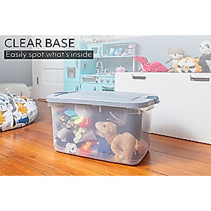Rubbermaid Roughneck Clear 66 Qt/16.5 Gal Storage Containers, Pack of 4 with Latching Grey Lids, Visible Base, Sturdy and Stackable, Great for Storage and Organization