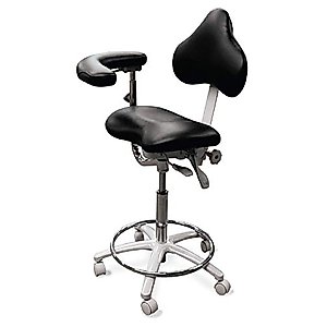 Dental Assistant Stool, Cutout Contoured Seat and Back, with Ratcheting Body Support Arm