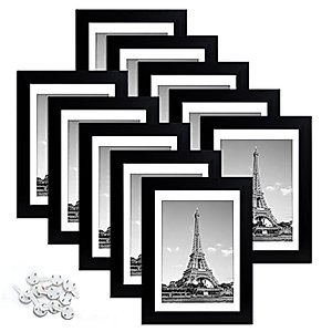 upsimples 5x7 Picture Frame Set of 10, Display Pictures 4x6 with Mat or 5x7 Without Mat, Multi Photo Frames Collage for Wall or Tabletop Display, Black