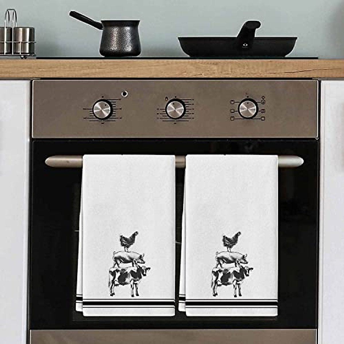 VDLBT Farmhouse Kitchen Towels Stacked Farm Animals Dish Towels Dishcloth Fingertip Hand Bath Towel Black Stripes Soft Tea Towel Set of 2
