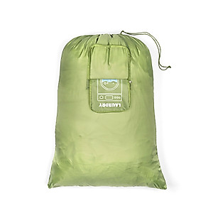 MIAMICA Foldable XL Travel Laundry Bag, 35'' x 24'', Olive "Laundry" – Lightweight, Durable Design with Drawstring Closure
