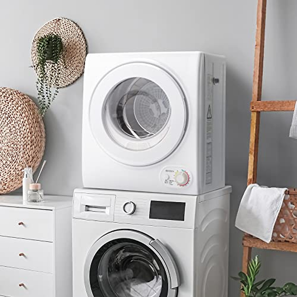 ROVSUN 110V Portable Clothes Dryer, High End Laundry Front Load Tumble Dryer Machine with Stainless Steel Tub & Simple Control Knob for Apartment, Dorm-850W, White