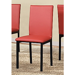 Roundhill Furniture Noyes Faux Leather Metal Frame Dining Chair, Red 17.5D x 21.5W x 36H in