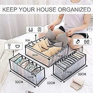 Underwear Organizer Drawer Divider 3 Set, Closet Socks Bra Organizer 6&7&11 Cell Collapsible Cabinet Storage Boxes for Lingerie, Panties , Lingerie, Stockings, Scarves, Ties