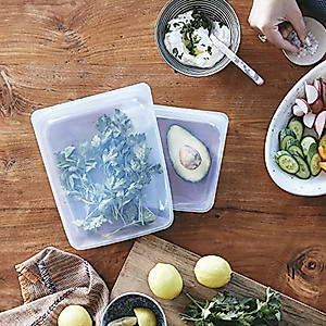 Stasher Silicone Reusable Storage Bag, Bundle 4-Pack Lunch (Clear+Aqua) | Food Meal Prep Storage Container | Lunch, Travel, Makeup, Gym Bag | Freezer, Oven, Microwave, Dishwasher Safe, Leakproof