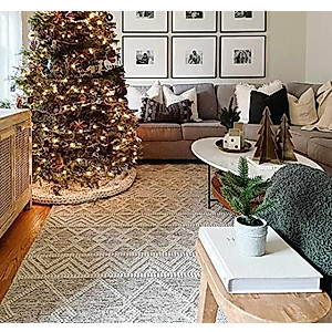 Woolk Moroccan Farmhouse Hand Woven Living Room Bedroom Nursery Wool Area Rug - Vintage Handmade Bohemian Style - Boho Diamond Southwestern Pattern - Beige, White, Brown - 5' x 7'6"