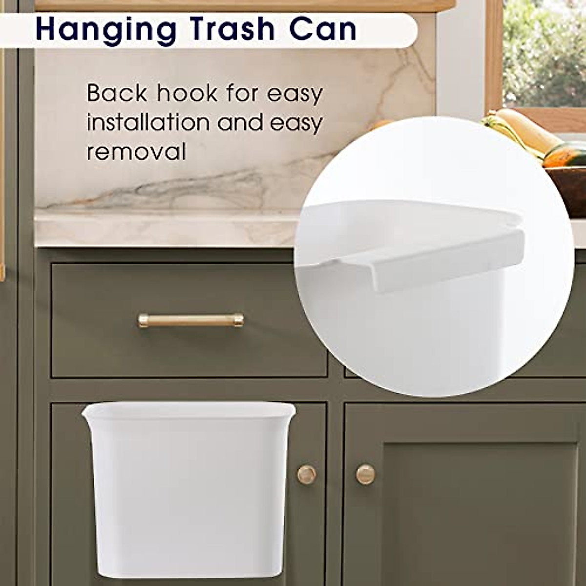 kubvici Small Kitchen Trash Can Mini Hanging Garbage Can, 1.3 Gallon 2 Pack Hanging Trash Cans Tiny Garbage Bin Container Wastebasket Waste Basket for Cabinet Door Drawers, White