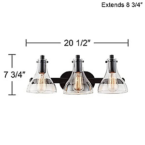 Possini Euro Design Sorren Industrial Modern Wall Light Black Metal Hardwired 20 1/2" 3-Light Fixture Curving Clear Glass Shade for Bedroom Bedside Bathroom Vanity Living Room Hallway Dining House