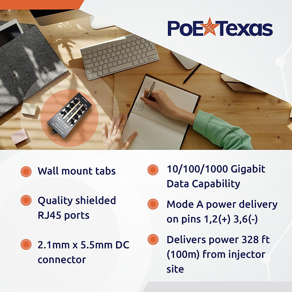 PoE Texas 4 Port PoE Injector - Gigabit Passive Power Over Ethernet and PoE Texas 48v Power Supply - 48 Volt 60 Watt AC to DC Power Supply