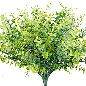 Dehoxara Artificial Boxwood 6 Bundles, Artificial Greenery Stems Fake Outdoor Plants UV Resistant No Fade Desk Plant for Home Office Bathroom Garden Porch Hanging Planter Window Box Decorating