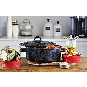 Mirro 4.5 Quart Traditional Vintage Style Black Speckled Enamel on Steel Dutch Oven with Lid, (MIR-10701)