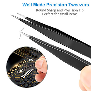 YHYZ 7pcs Precision Tweezers Set, Premium Anti-Static Stainless Steel ESD Tweezers Set Kit for Electronics, Sodlering，Jewelry, Craft, Laboratory Work, DIY(7PCS, Version)