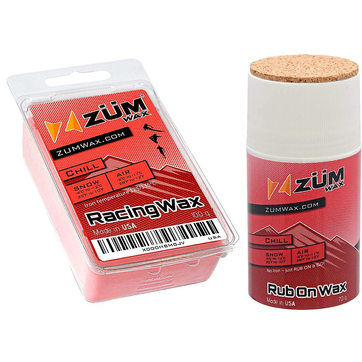 ZUMWax Ski/Snowboard/Nordic/Cross-Country Racing Wax Bundle - CHILL Temperature Iron ON & RUB ON Waxes