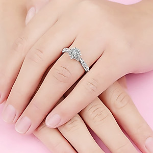 JESMING 925 Sterling Silver Plated Diamond Ring Hollow Out Flower Ring Cz Simulated Diamond Star Ring Crystal Rings Delicate Everyday Ring for Women (Silver, 7)