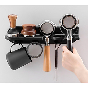 Space Saving Coffee Bar Shelf, 58mm Portafilter Holder Wall Mount Coffee Station Organizer, Floating Shelf Wall Rack for Coffee Bar Accessories for Home Office Coffee