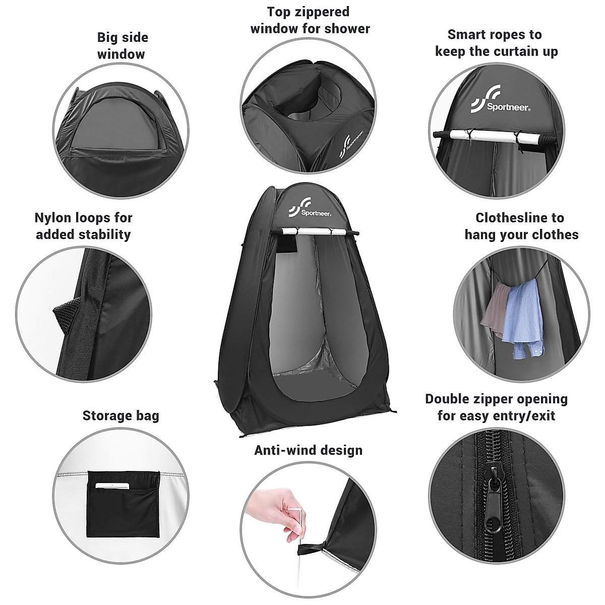 Pop Up Privacy Tent, Sportneer 6.26 FT Tall Changing Tent Camping Shower Tent Portable Pop Up Privacy Tent Changing Tent Dressing Room Camp Bathroom Toilet Rain Shelter for Camping Beach Outdoor