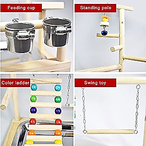 Fantasyday Bird Play Stand, Natural Wooden Bird Playground Birds Gym Bird Toy Accessories with Stainless Steel Feeding Stair Swing for Parrots, Finches # 2