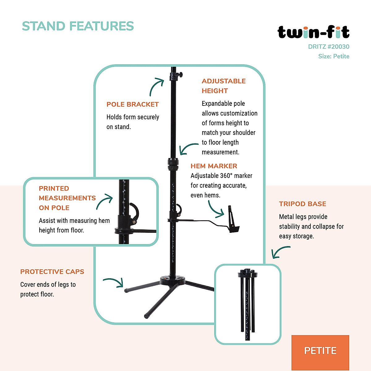Dritz Twin-Fit Dress Form with Adjustable Tri-Pod Stand, Petite