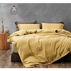 Melingo Mustard Yellow Duvet Cover Twin Size - Cotton Twin Duvet Cover Set, 1 Comforter Cover 68x90 Inches with Button Closure and 1 Pillow Shams (No Comforter)