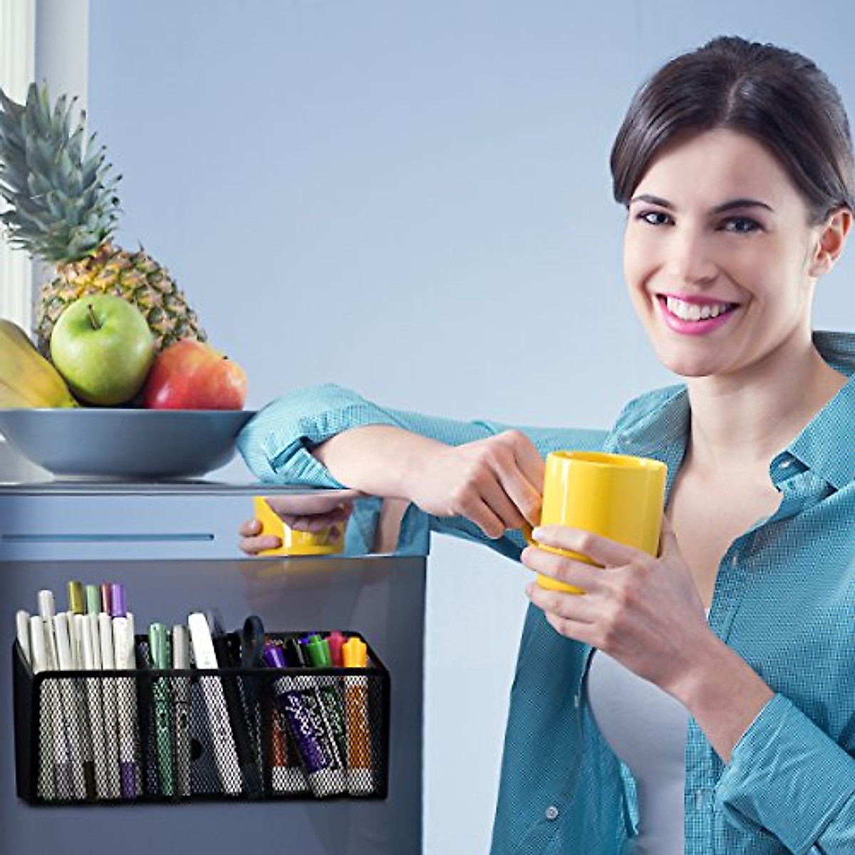 Workablez Pencil Holder for Desk, Magnetic Pen Holder for Refrigerator, Magnetic Marker Holder for Whiteboard, Magnetic Holder, Whiteboard Marker Holder - 3 Large Mesh Storage Compartments – Black