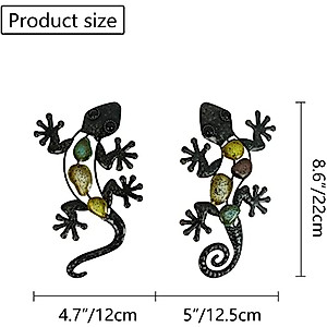 LIFFY Metal Gecko Wall Decor Lizard Garden Art Hanging Outdoor Decorations for Patio or Fence, Set of 2