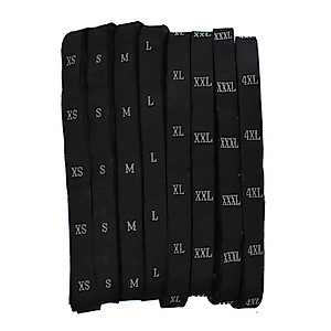 4000Pcs Clothes Size Label Tags Shirt Garment Tags Crafting Woven Polyester XS-4XL Size, 500 Piece of Each Size for Clothing Sewing Sew on Clothes Garment Fabric (Black)