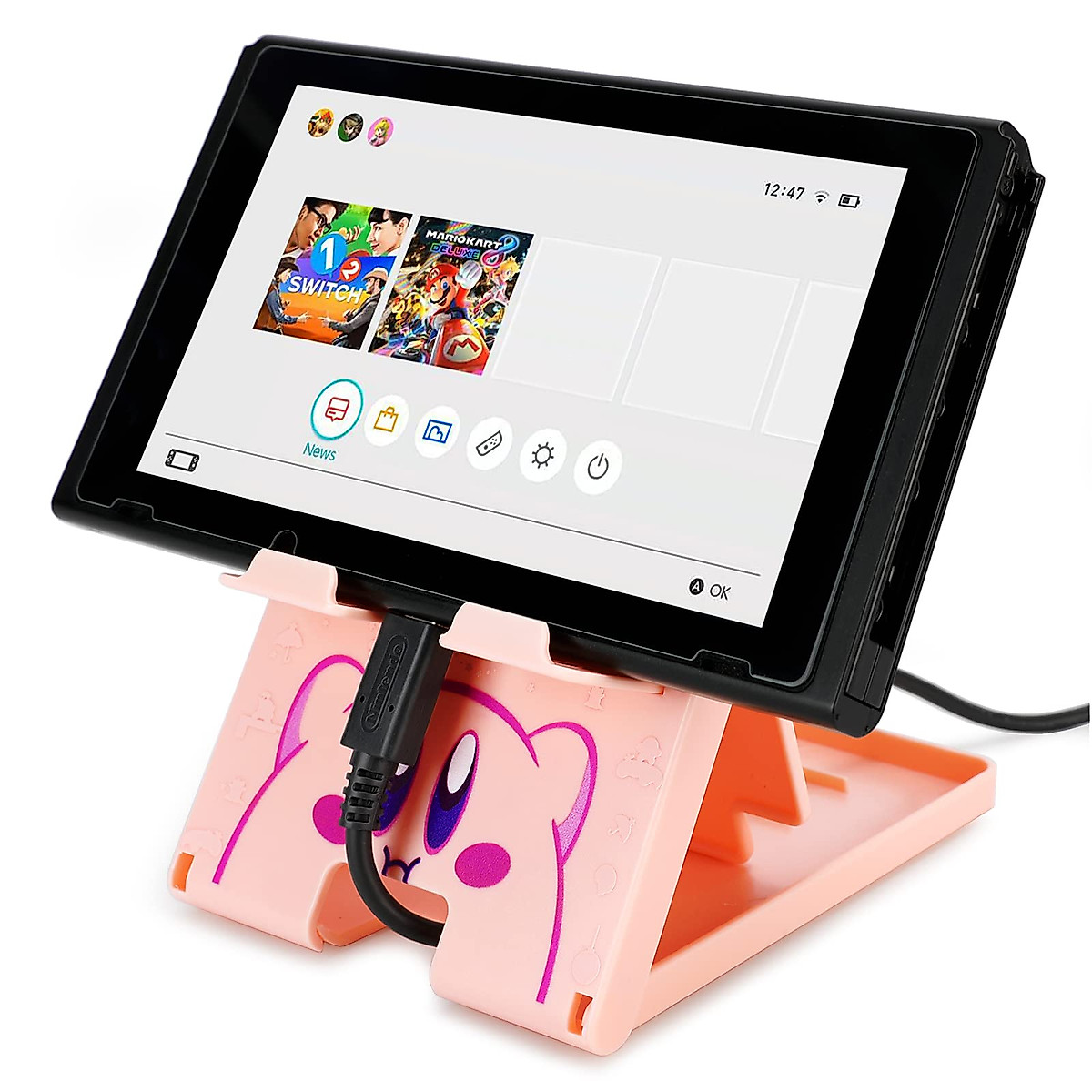 Tscope Cute Switch Stand for Nintendo, Pink Kawaii Anime Switch Lite Holder Bracket, Adjustable Foldable Portable Compact Play Stand for Switch OLED