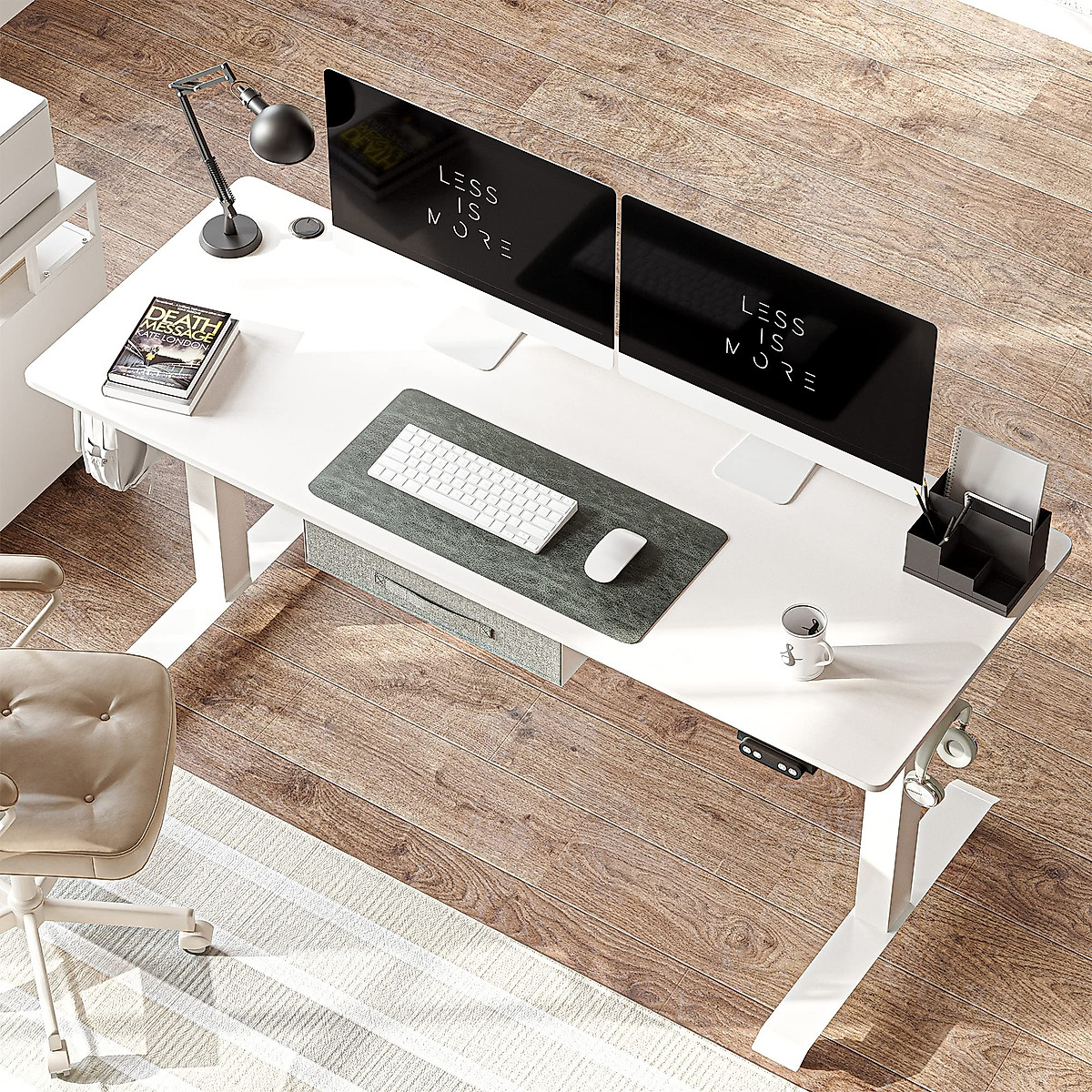 FEZIBO Height Adjustable Standing Desk Frame, Electric Standing Desk Legs for 43.4 inches to 62.9 Inches Desk Tops, Sturdy Stand up Desk Base for Workstation，White (Frame Only)