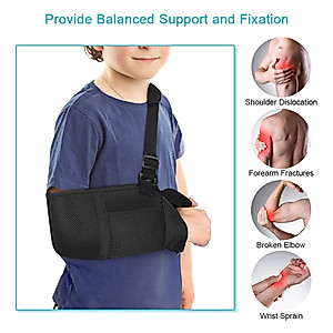 Arm Sling for Kids, Medical Teens Arm Sling with Waist Strap, Padded Teenager Arm Support Sling Shoulder Immobilizer for Broken Elbow, Wrist, Arm, Shoulder Injury, Rotator Cuff, Left or Right Arm