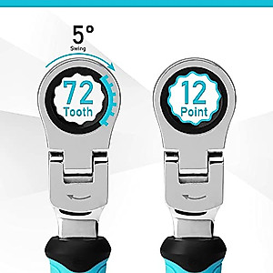 DURATECH 4-in-1 Flex-Head Ratchet Set, 19mm Ratcheting Wrench with Interchangeable 1/4", 3/8", 1/2" Drive Head, 72 Tooth, Preminum CR-V Steel Made