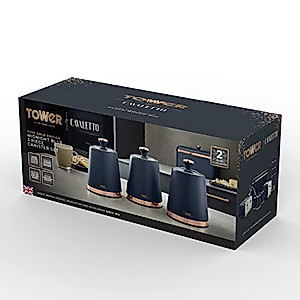 Tower T826131MNB Cavaletto Set of 3 Storage Canisters for Tea/Coffee/Sugar, Steel, Midnight Blue and Rose Gold