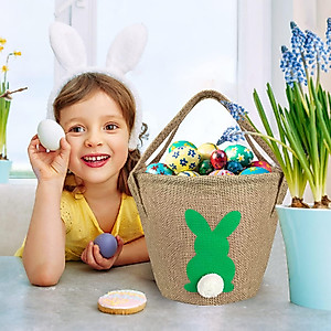 Leesgel Easter Baskets for Kids, Bunny Basket Easter Egg Hunt Baskets, Rabbit Buckets Large Easter Basket Gifts Bags for Boys Girls （Green)