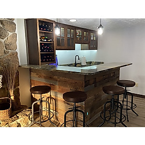 LOKKHAN 42" Tall Bar Table Set with 2 Stools,3-Piece Round Table Compact Chairs Bar Height Tabletop for Pub Kitchen Dining Living Party Bistro Breakfast,Space-Saving,Most Welded(Black & Brown)