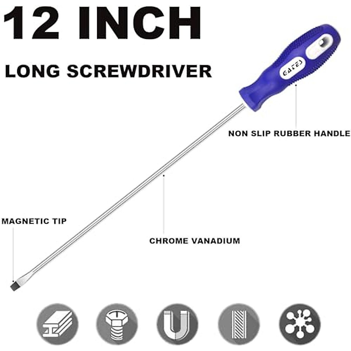Slotted and Phillips Screwdriver, PH2 12" Long Cross-head Screwdriver & Flat Blade Screwdriver, 2 Packs Magnetic Screwdriver with Rubber Handle
