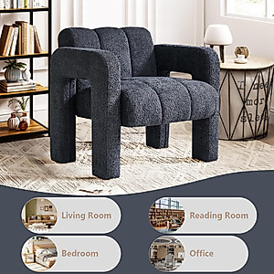 Vliekcy 31" Boucle Accent Chair, Contemporary Designed Armchair,Upholstered Vanity Chair, Leisure Lounge Chair Reading Side Chairs for Living Room, Bedrooms, Office, Dark Gray