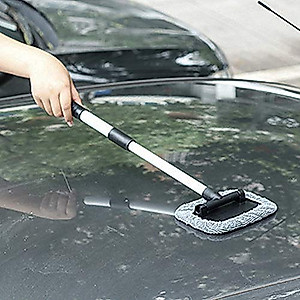 URlighting Windshield Cleaning Brush Tool - Car Window Cleaner with Extendable Handle Auto Car Glass Cleaner with 2 Washable and Reusable Pads(Gray)