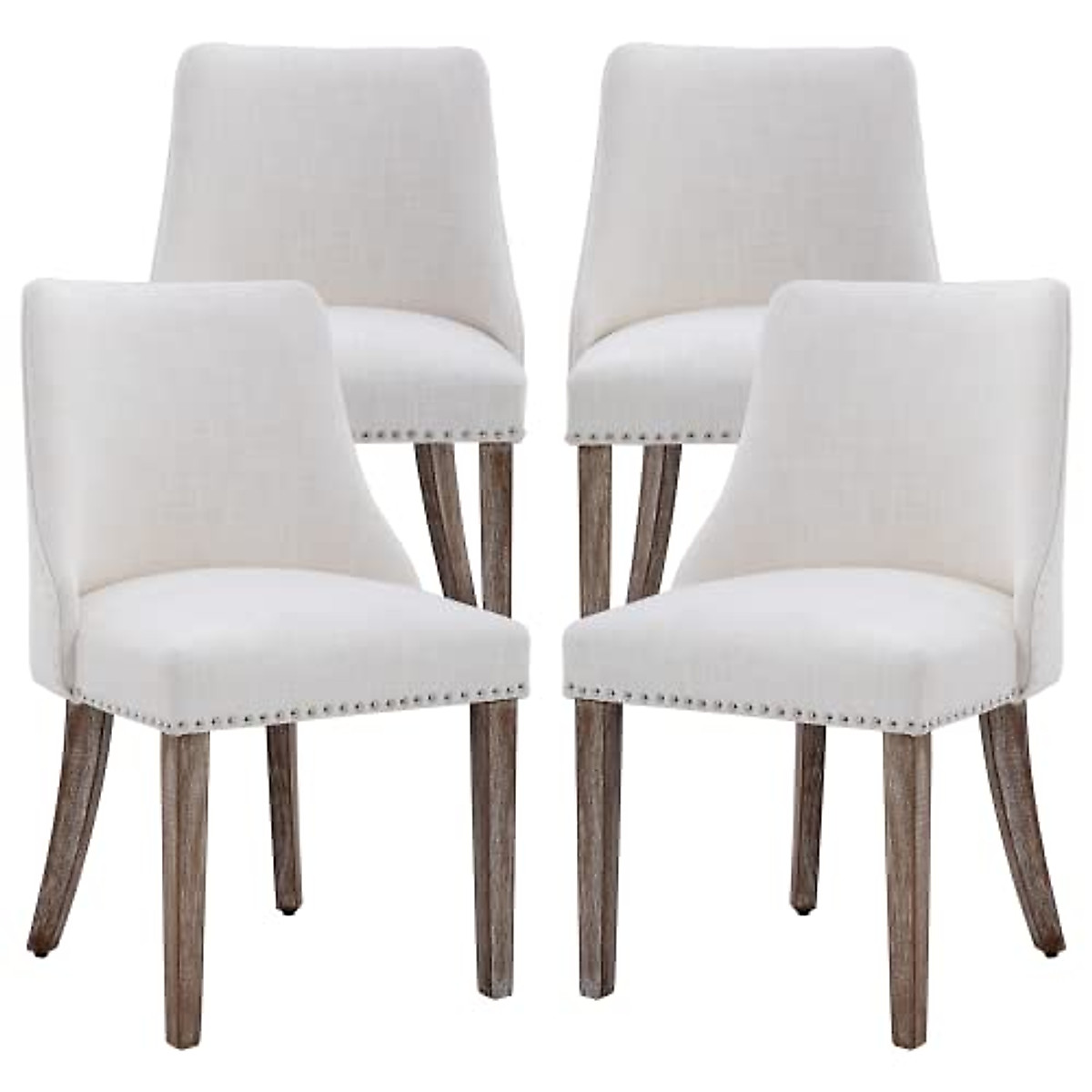 chairus Dining Chairs Set of 4 Mid Century Modern Living Room Chairs with Wood Legs Comfy Upholstered Linen Fabric Side Chair for Kitchen/Restaurant/Bedroom, Cream White