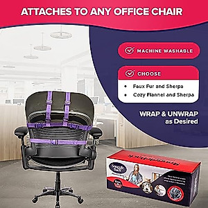 Cozy Chair Blanket by Snuggle Back; Chair Blanket Wrap Attaches to Any Office Chair for Convenient Warmth and Heat. Stay Warm In The Winter or Summer. Faux Fur with Fluffy Sherpa (Grey)