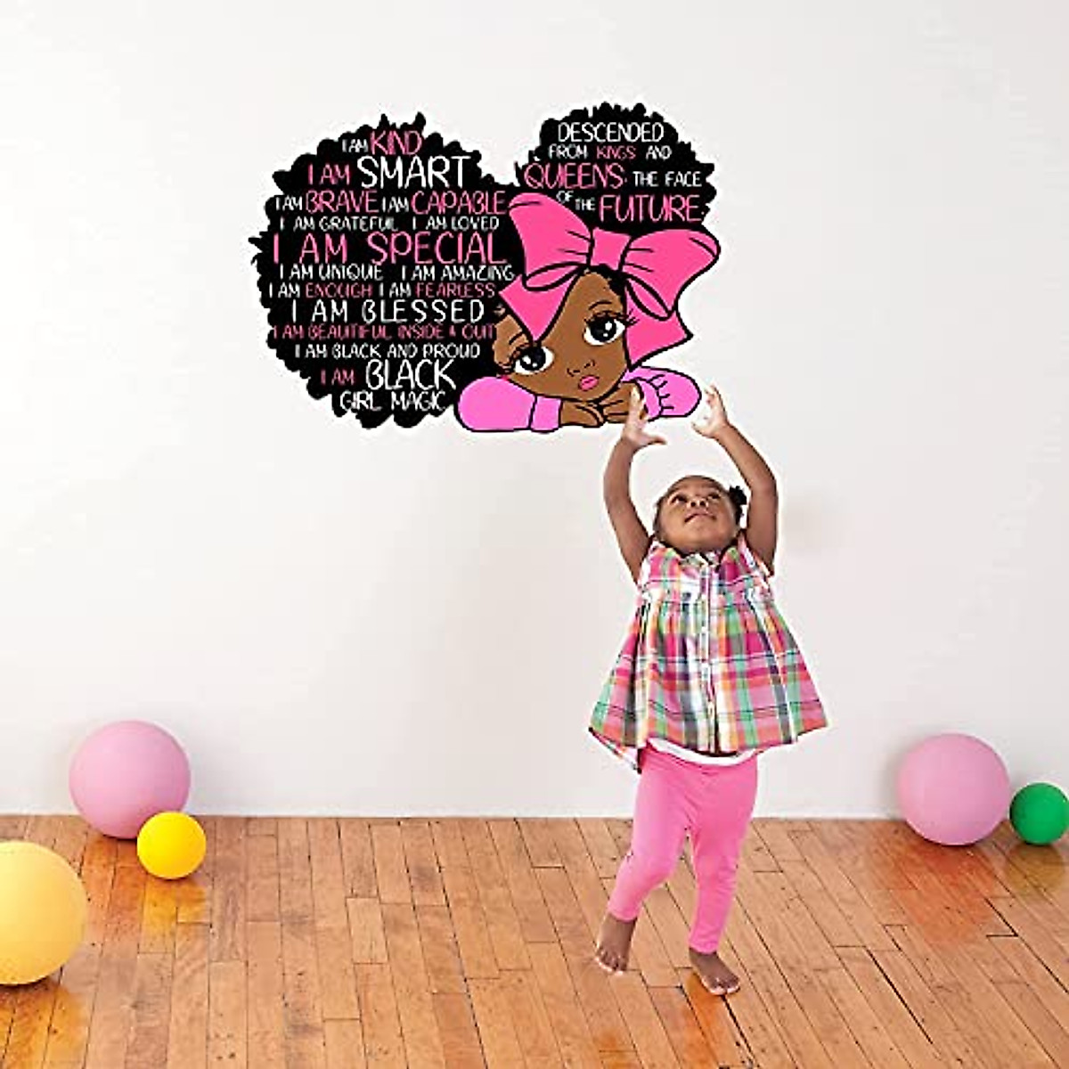 Yovkky Black Girl Magic I Am Special Inspirational Quote Wall Decal Pink Motivational Saying African American Sticker Nursery Positive Decor Baby Toddler Room Decoration Afro Kid Bedroom Playroom Art