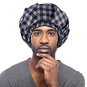 Large Waterproof Shower Cap for Men - Kenllas Reusable Adjustable Bath Cap for Dreadlock Braids Curly Hair (Gray)