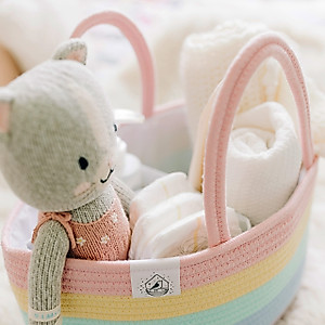 OrganiHaus Pastel Rainbow Basket, Rope Diaper Caddy Basket, Baby Diaper Caddy Organizer, Nursery Basket & Baby Baskets for Newborn Baby Diaper Organizer for Rainbow Decor, Diaper Storage Organizer